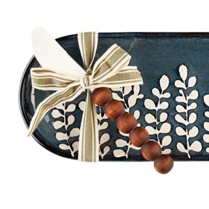 Mud Pie Painted Leaf Everything Dish Set, Blue, dish 4" x 9 1/4" | spreader 6"