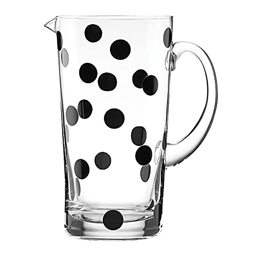 Kate Spade New York Deco Dot Polka Dot Pitcher Bundle with Glass Pitcher & Four Matching All-Purpose Drinking Glasses for Lemonade, Iced Tea, Sangria, Water, and More