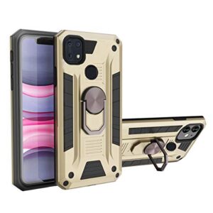 tznzxm case for zte zmax 10 /zte z6250 case, military grade [impact resistant][defender][metal ring grip][magnetic car mount] kickstand protective shockproof case for consumer cellular zmax 10 gold