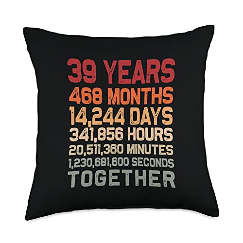 Couple 39th Anniversary Gifts Co. Retro 39 Years Together Cool 39th Couple Wedding Anniversary Throw Pillow, 18x18, Multicolor