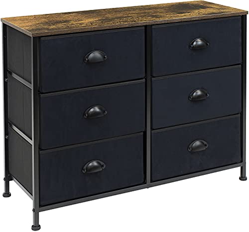 Sorbus Dresser with 6 Fabric Drawers - Bedroom Furniture Storage Chest Tower Unit for Bedroom, Hallway, Closet, Office Organization - Steel Frame, Rustic Wood Top, Easy Pull Fabric Bins