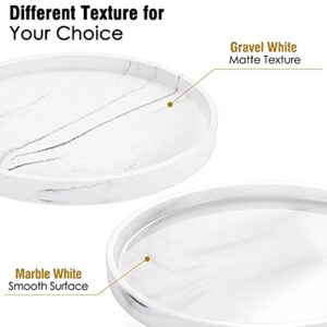 Luxspire Round Tray, Resin Bathroom Vanity Tray 11 inch Kitchen Sink Storage Tray, Tray Countertop Organizer for Coffee Perfume Soap Tray Towel Dresser Jewelry Cosmetic Dish, Marble White