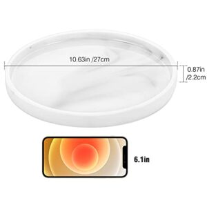 Luxspire Round Tray, Resin Bathroom Vanity Tray 11 inch Kitchen Sink Storage Tray, Tray Countertop Organizer for Coffee Perfume Soap Tray Towel Dresser Jewelry Cosmetic Dish, Marble White