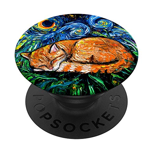 Orange Tabby Sleeping Cat Starry Night Colorful Art by Aja PopSockets PopGrip: Swappable Grip for Phones & Tablets