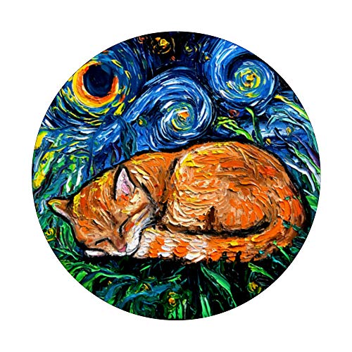 Orange Tabby Sleeping Cat Starry Night Colorful Art by Aja PopSockets PopGrip: Swappable Grip for Phones & Tablets