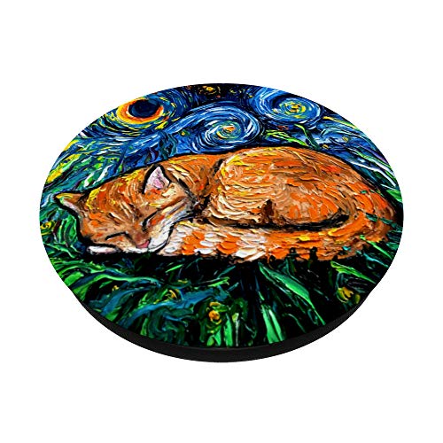 Orange Tabby Sleeping Cat Starry Night Colorful Art by Aja PopSockets PopGrip: Swappable Grip for Phones & Tablets