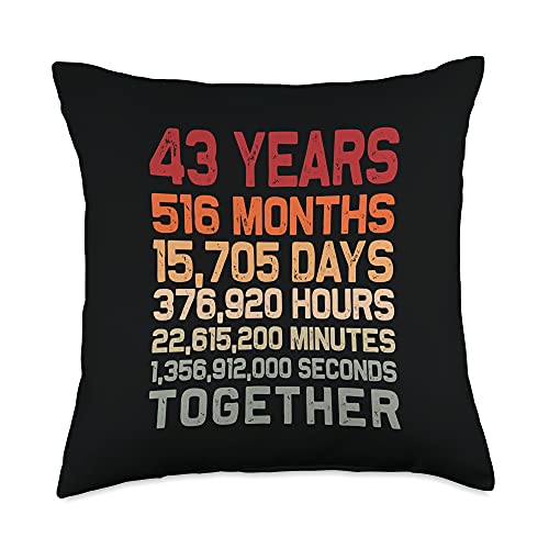 Couple 43rd Anniversary Gifts Co. Retro 43 Years Together Cool 43rd Couple Wedding Anniversary Throw Pillow, 18x18, Multicolor