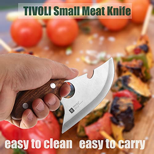 TIVOLI Ulu Small Meat Knife 5-inch Handmade Alaskan Rocker Knife With Sheath Full Tang Kitchen Utility Knife Portable Outdoor Camping Knife with Bottle Opener for BBQ Fishing Hiking