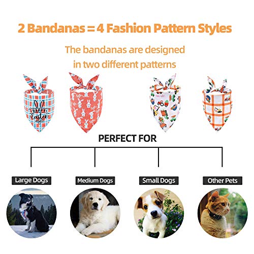 Easter Dog Bandana 2 Pack, Double Printing Double-Layer Washable Triangle Dog Scarfs, 4 Styles Decorations Bandana, Suitable Small Medium Large Dog Cat Pet