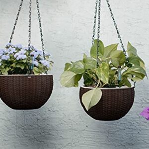 GARDENIX DECOR 7.5'' Self Watering Hanging planters for Indoor Plants - Flower Pot with Water Level Indicator for Plants, Hanging pots - Self Watering Planter Plant Pot- Coco Coir - 2 Pack (Brown)