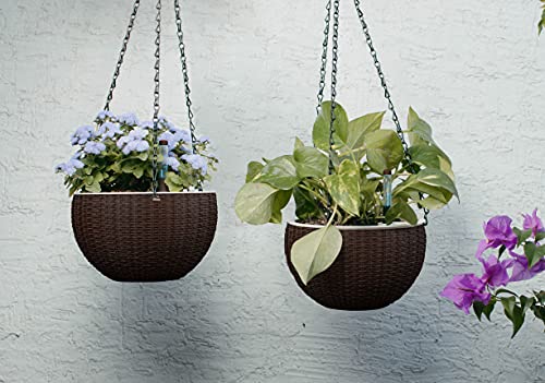 GARDENIX DECOR 7.5'' Self Watering Hanging planters for Indoor Plants - Flower Pot with Water Level Indicator for Plants, Hanging pots - Self Watering Planter Plant Pot- Coco Coir - 2 Pack (Brown)