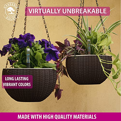 GARDENIX DECOR 7.5'' Self Watering Hanging planters for Indoor Plants - Flower Pot with Water Level Indicator for Plants, Hanging pots - Self Watering Planter Plant Pot- Coco Coir - 2 Pack (Brown)