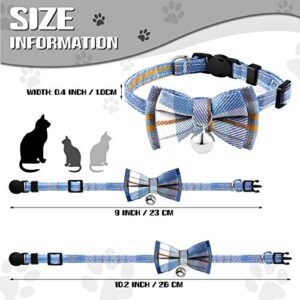 Weewooday 10 Pieces Breakaway Cat Collar with Bow Tie and Bell, Kitten Collar for Cat, Adjustable Cute Plaid Kitty Safety Collars for Graduation Wedding Birthday Pet Party