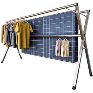 yacasa clothes drying rack, 79 inch heavy duty stainless steel laundry drying rack, foldable &length adjustable space saving garment rack, with 20 windproof hooks.