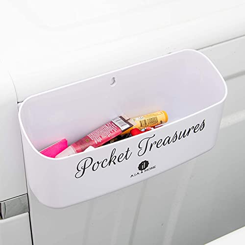 Lint Holder Bin with Magnetic Strip and Pocket Treasures Bin Magnetic Coin Holder (2 Piece Set) for Laundry Room Organization or Laundry Room Décor by A.J.A. & MORE (Off-White)