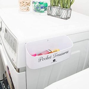 Lint Holder Bin with Magnetic Strip and Pocket Treasures Bin Magnetic Coin Holder (2 Piece Set) for Laundry Room Organization or Laundry Room Décor by A.J.A. & MORE (Off-White)