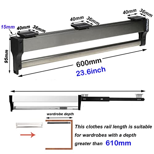 Closet Clothes Hanger Rail,Pull-Out Closet Rod 30-60cm,Wardrobe Clothing Rail,Closet Organizer Rack for Pants and Coat (600MM/23.6INCH)