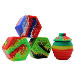 SZBS Silicone Wax Container 3Pcs 26ml Hexagon Jar and 1pc Non Stick Multipurpose Honey Pot for Kitchen Storage