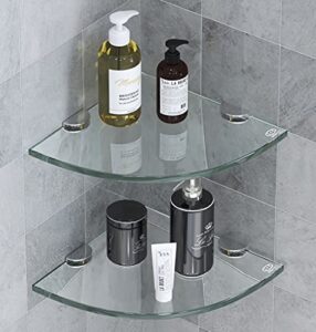 shuaiaiw bathroom corner organizer shelves shower caddy shelf wall mount set of 2 tempered glass shelf shower holder for shampoo and soap organizer adhesive corner shelf no drilling