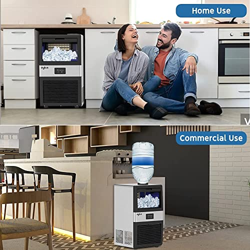 Commercial Ice Maker Machine, OYLUS 70 lbs/24H Stainless Steel Ice Cube Machine with 10 lbs Bin Ice Storage Capacity Easy Control Under Counter Free Standing for Home, Bar and Offices 120V