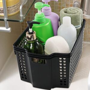 Gloreen 6-Pack Plastic Stackable Baskets, Black, Stacking Storage Bins