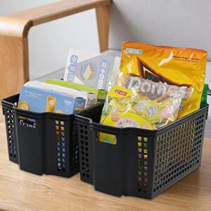 Gloreen 6-Pack Plastic Stackable Baskets, Black, Stacking Storage Bins