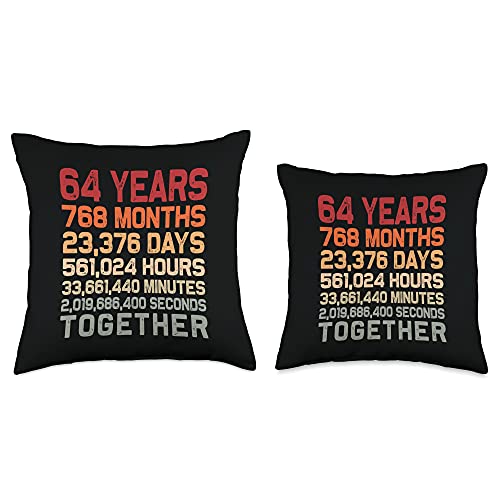 Couple 64th Anniversary Gifts Co. Retro 64 Years Together Cool 64th Couple Wedding Anniversary Throw Pillow, 16x16, Multicolor