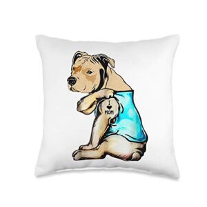 funny for mom pit bull i love mom tattoos mother's day throw pillow, 16x16, multicolor