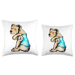 Funny For Mom Pit Bull I Love Mom Tattoos Mother's Day Throw Pillow, 16x16, Multicolor