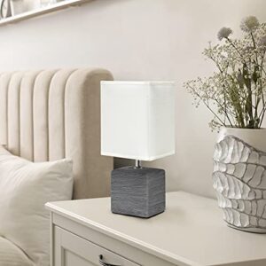 Simple Designs LT2072-GRY Petite Faux Stone Table Lamp with Fabric Shade, Gray with White Shade