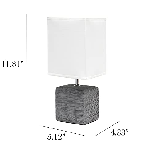 Simple Designs LT2072-GRY Petite Faux Stone Table Lamp with Fabric Shade, Gray with White Shade