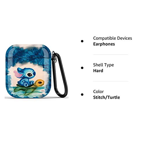 Tortoise Airpods Case, Wonjury Airpod Case Protective Hard Case Cover Portable & Shockproof Women Girls with Keychain for Apple Airpods 2/1 Charging Case (Stitch/Turtle)