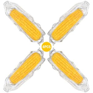 4 Pack Plastic Corn Trays Transparent Corn Dishes, Corn On The Cob Plastic Tray, Corn Holders on the Cob Skewers Cob Dinnerware (Clear)