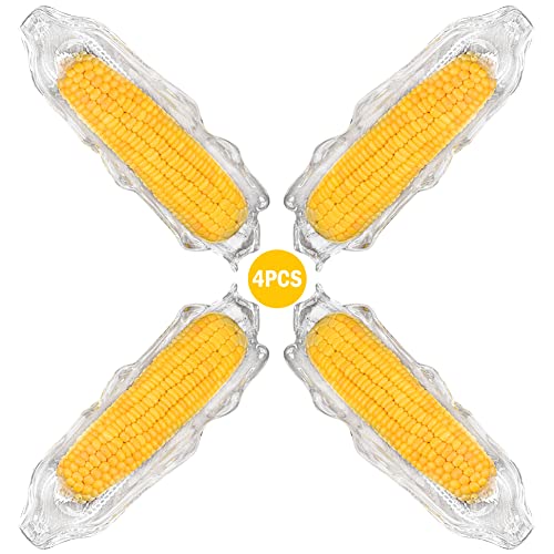 4 Pack Plastic Corn Trays Transparent Corn Dishes, Corn On The Cob Plastic Tray, Corn Holders on the Cob Skewers Cob Dinnerware (Clear)