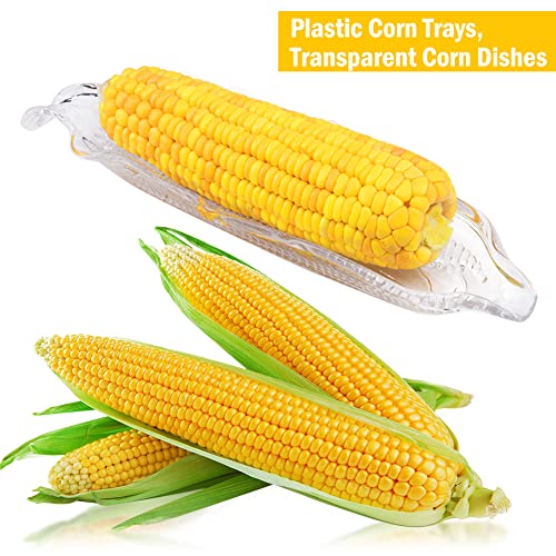 4 Pack Plastic Corn Trays Transparent Corn Dishes, Corn On The Cob Plastic Tray, Corn Holders on the Cob Skewers Cob Dinnerware (Clear)