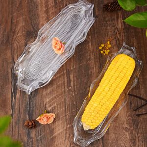 4 Pack Plastic Corn Trays Transparent Corn Dishes, Corn On The Cob Plastic Tray, Corn Holders on the Cob Skewers Cob Dinnerware (Clear)