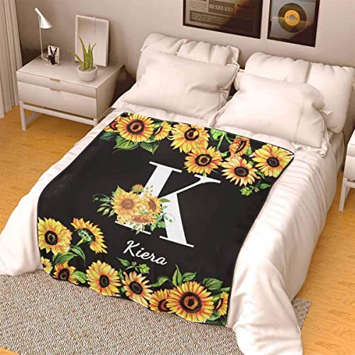 Personalized Name and Initial Letter Sunflower Blanket for Sister Ultra-Soft Fleece Blanket 30" x 40"