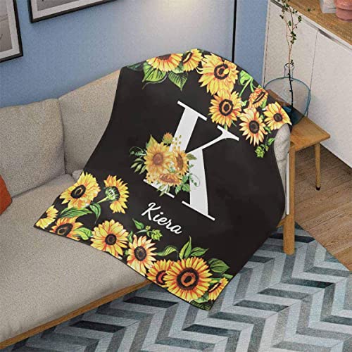 Personalized Name and Initial Letter Sunflower Blanket for Sister Ultra-Soft Fleece Blanket 30" x 40"