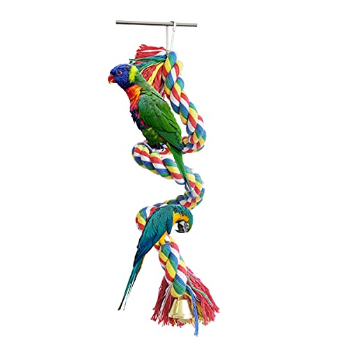 Bird Rope Perch Colorful Rotate Cotton Rope Bird Perch Stand, Rope Bungee Bird Toy for Parakeets Cockatiels, Conures, Parrots, Love Birds