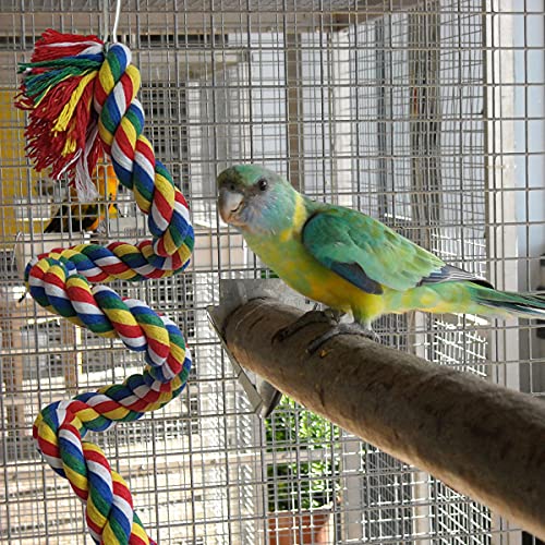 Bird Rope Perch Colorful Rotate Cotton Rope Bird Perch Stand, Rope Bungee Bird Toy for Parakeets Cockatiels, Conures, Parrots, Love Birds