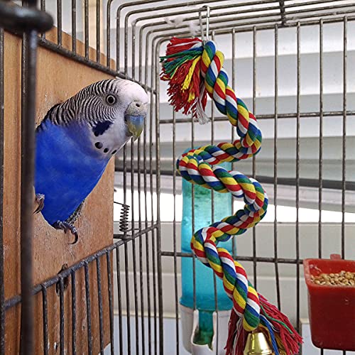 Bird Rope Perch Colorful Rotate Cotton Rope Bird Perch Stand, Rope Bungee Bird Toy for Parakeets Cockatiels, Conures, Parrots, Love Birds