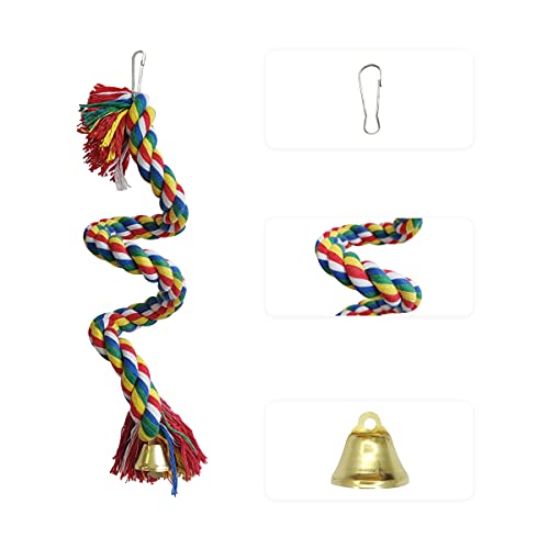 Bird Rope Perch Colorful Rotate Cotton Rope Bird Perch Stand, Rope Bungee Bird Toy for Parakeets Cockatiels, Conures, Parrots, Love Birds