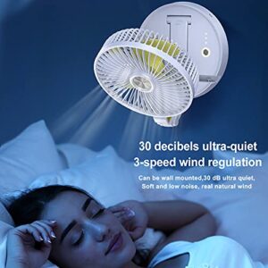 CALORPET Multifunctional folding wall-mounted charging fan, night light, personal fan cooler desktop fan,three-speed silent,5200mAh battery power supply, detachable battery,360° hook