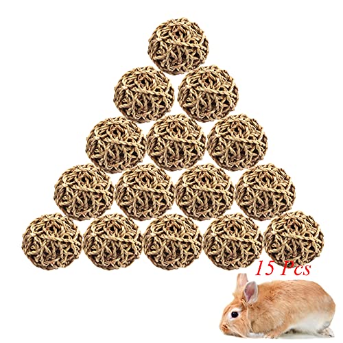 Small Animal Ball Toy,Rabbit Activity Toy,Small Animal Chew Toys Grass Ball for Hamsters Gerbils Bunny Rabbit Guinea Pig Chinchilla(15 Pcs)