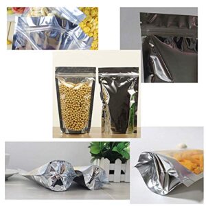 Stand Up Pouch Bags for Food - 100 Pack Resuable Food Storage bag, 14 X 20 cm (5.5 x 8 Inches), Clear Front with Aluminum Foil Back