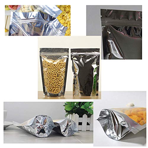 Stand Up Pouch Bags for Food - 100 Pack Resuable Food Storage bag, 14 X 20 cm (5.5 x 8 Inches), Clear Front with Aluminum Foil Back