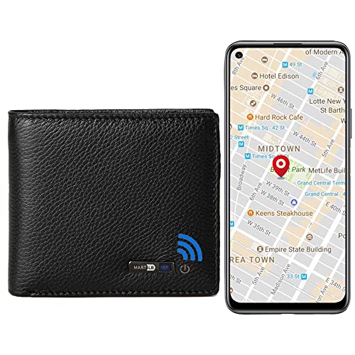 Anti-Lost Bluetooth Wallet Tracker & Finder GPS Position Locator Mens Slim Minimalist trackable Cool Leather Wallet Credit Card Holder Gifts with Box