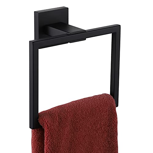 KOKOSIRI Hand Towel Ring Shower Towel Hanger Holder Bath Towel Holder Bathroom Lavatory Stainless Steel Wall Mount, Matte Black, B3004BK