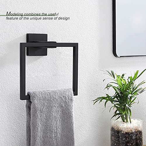 KOKOSIRI Hand Towel Ring Shower Towel Hanger Holder Bath Towel Holder Bathroom Lavatory Stainless Steel Wall Mount, Matte Black, B3004BK