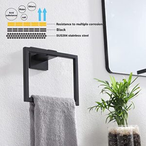 KOKOSIRI Hand Towel Ring Shower Towel Hanger Holder Bath Towel Holder Bathroom Lavatory Stainless Steel Wall Mount, Matte Black, B3004BK